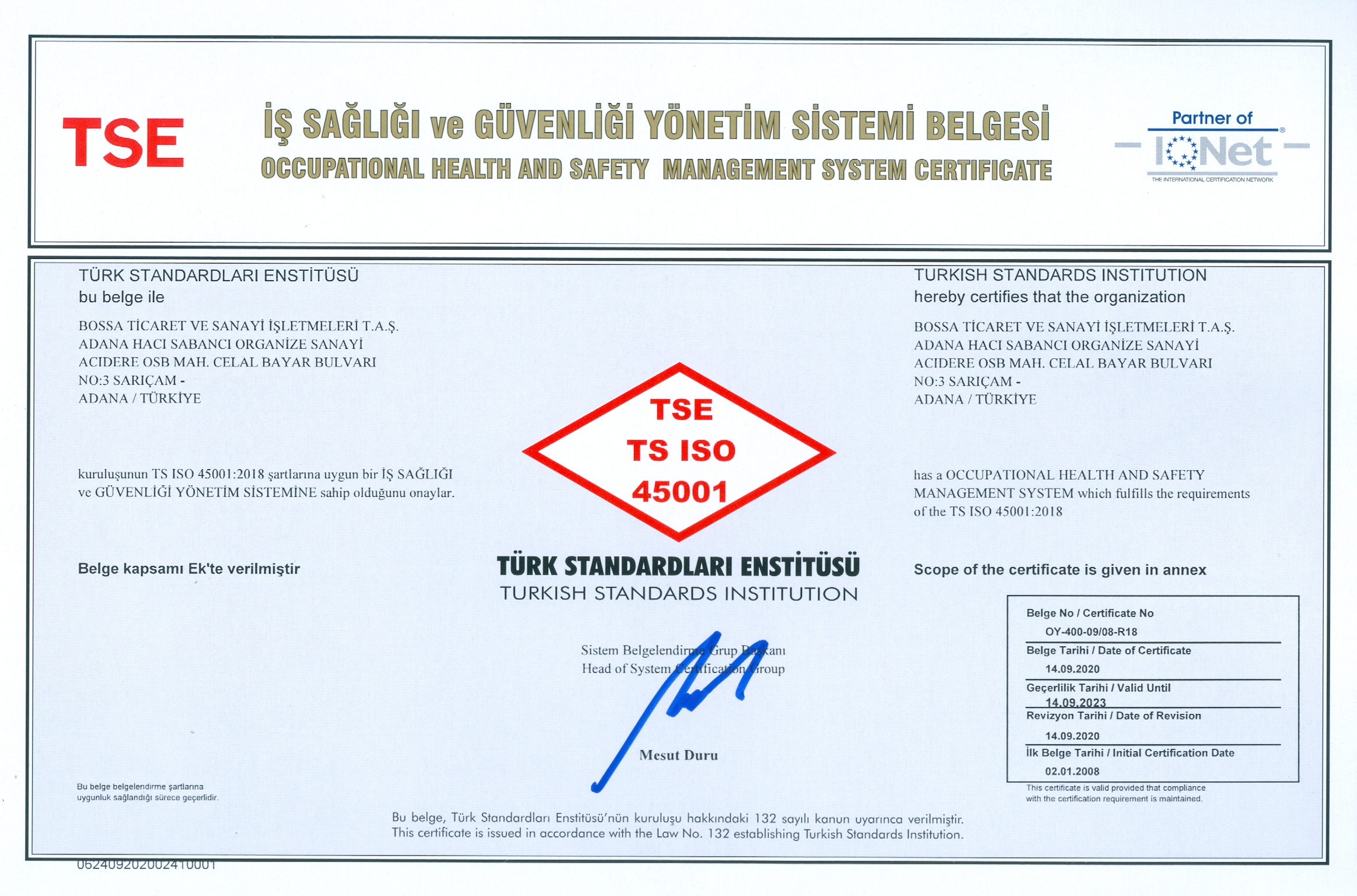 TSE TS ISO 45001